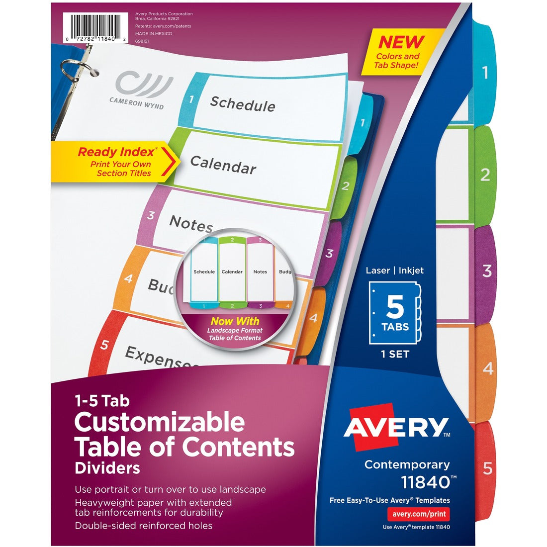 Avery® Ready Index 5 Tab Dividers, Customizable TOC, 1 Set (11840 ...